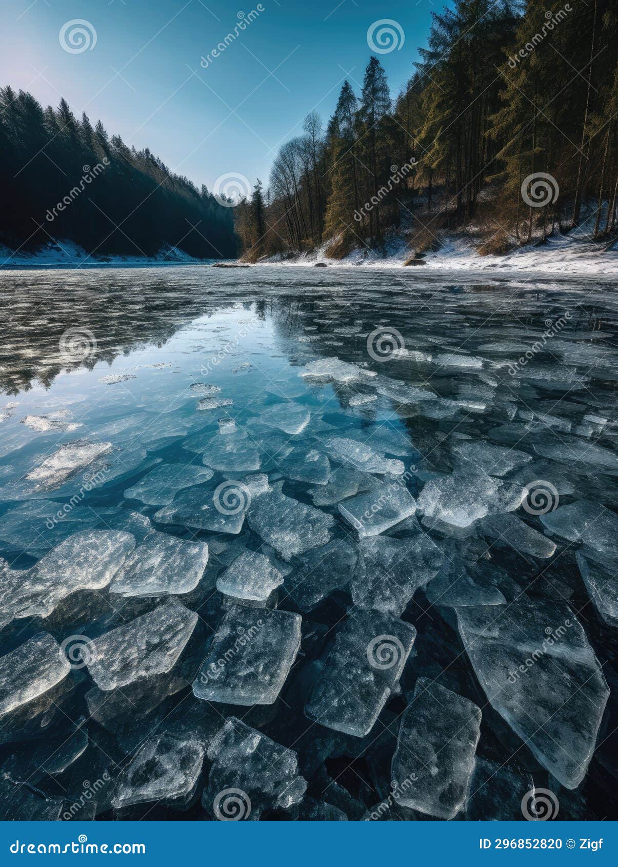 Ice Cubes on the Surface of a Lake Stock Illustration - Illustration of ...