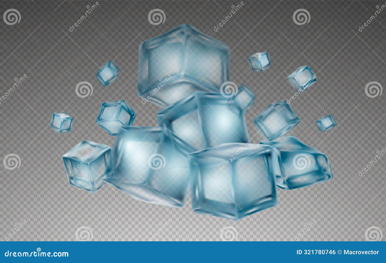 Ice Cubes on Transparent Background in Realistic Style Stock ...