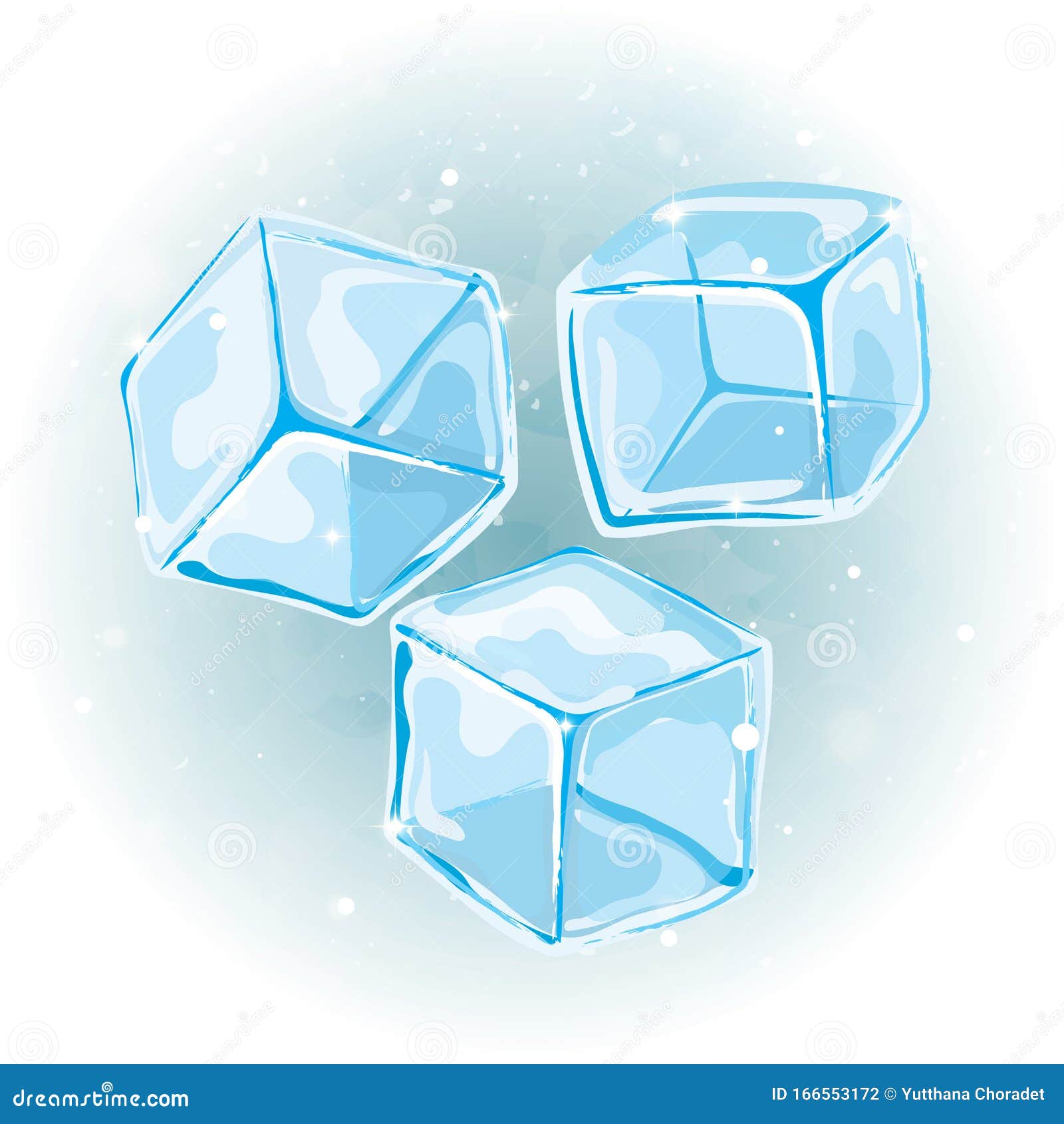 Ice Cubes Vector Set On Watercolor Background Stock Vector