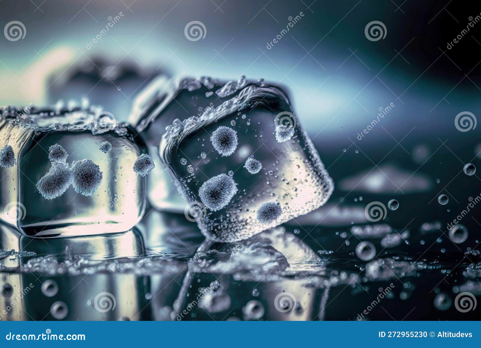 Ice Cubes with Water Droplets on Surface Scattered on Table Stock ...