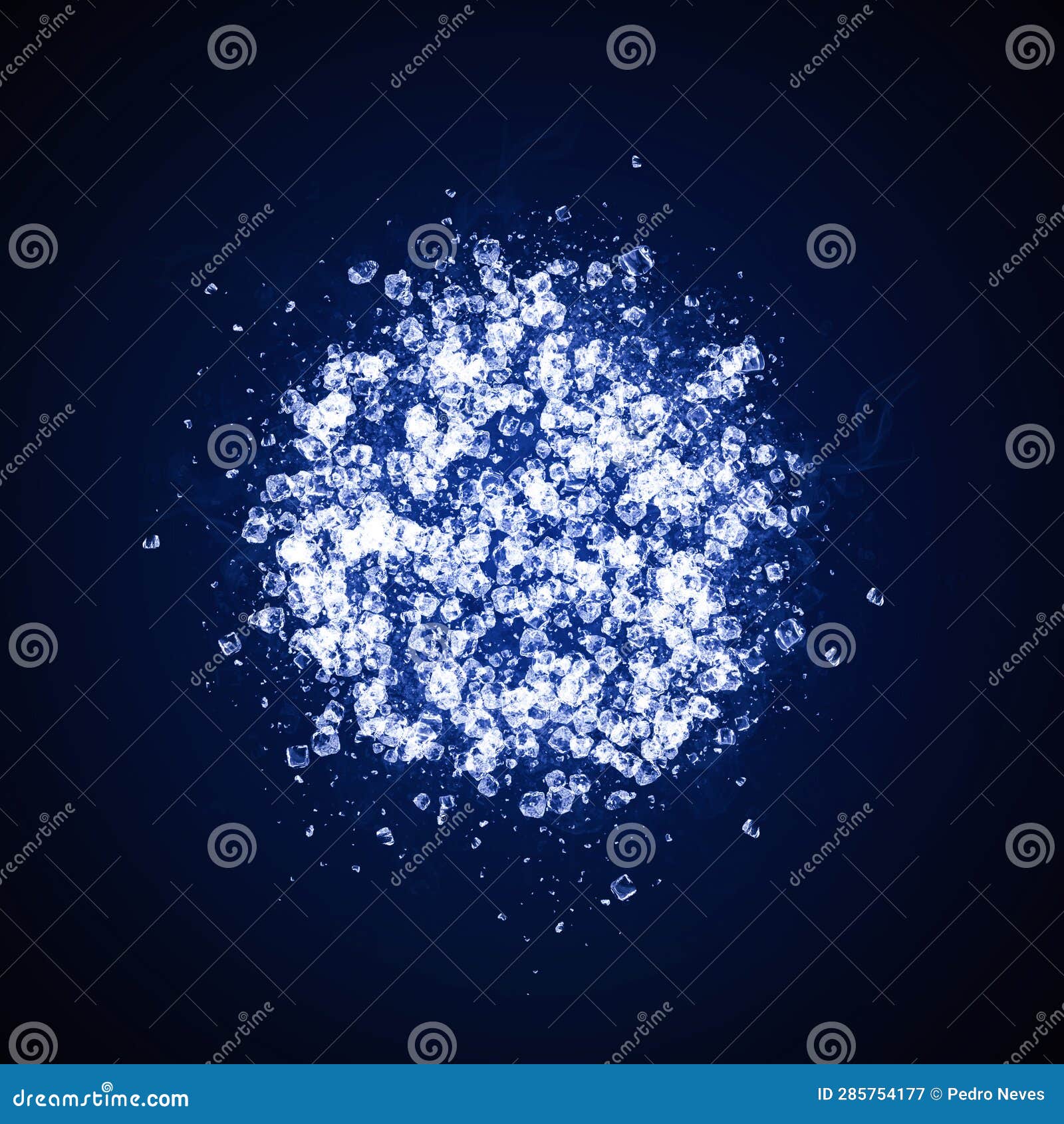 Ice Cubes with Water Drops Scattered on a Blue Background, Top View ...