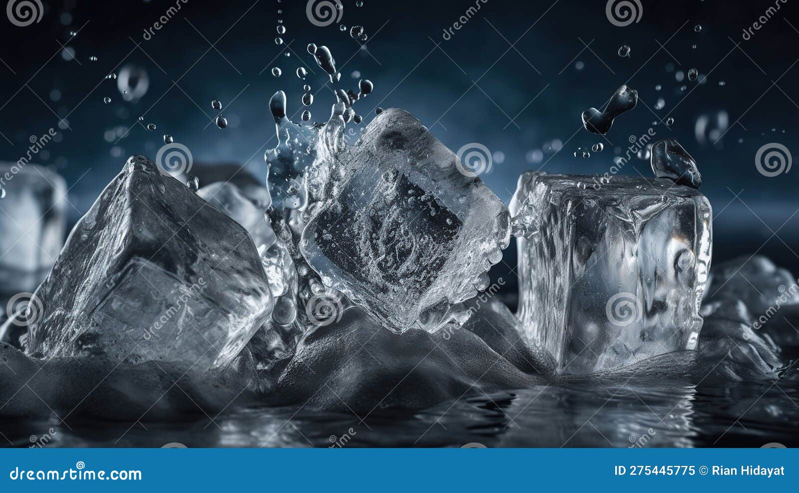 Ice Cubes with Water Drops Scattered on a Dark Background, Generative ...