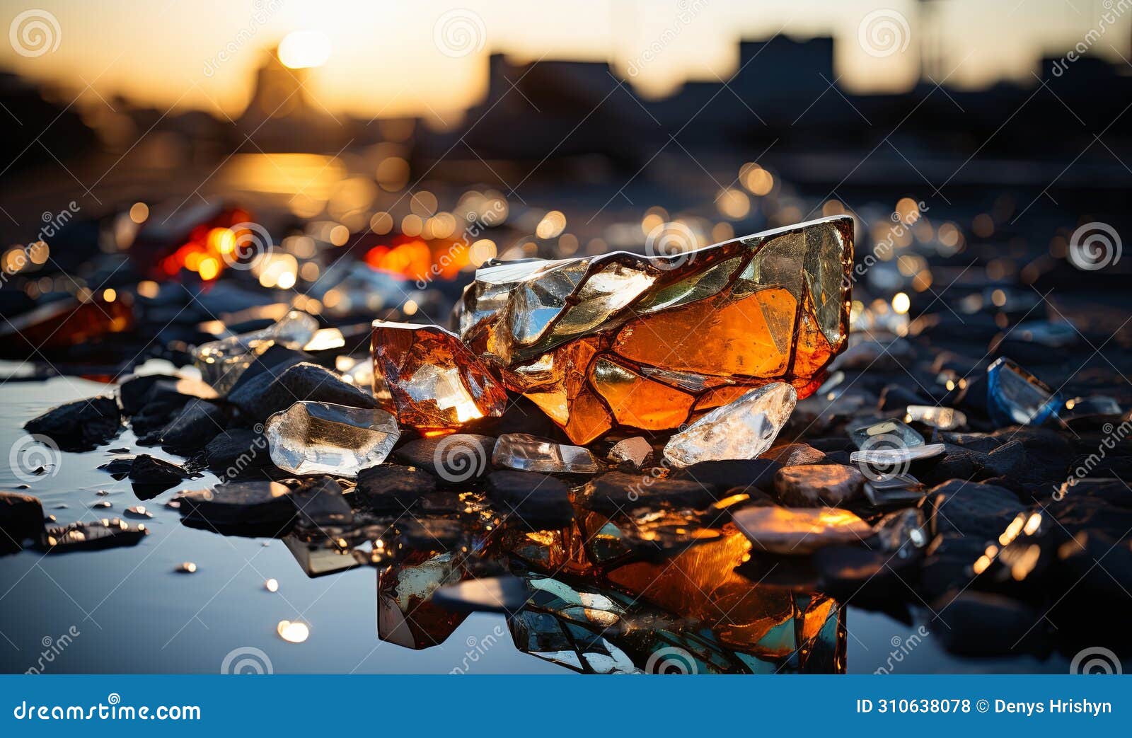 Ice Cubes on Water Puddle stock photo. Image of quench - 310638078