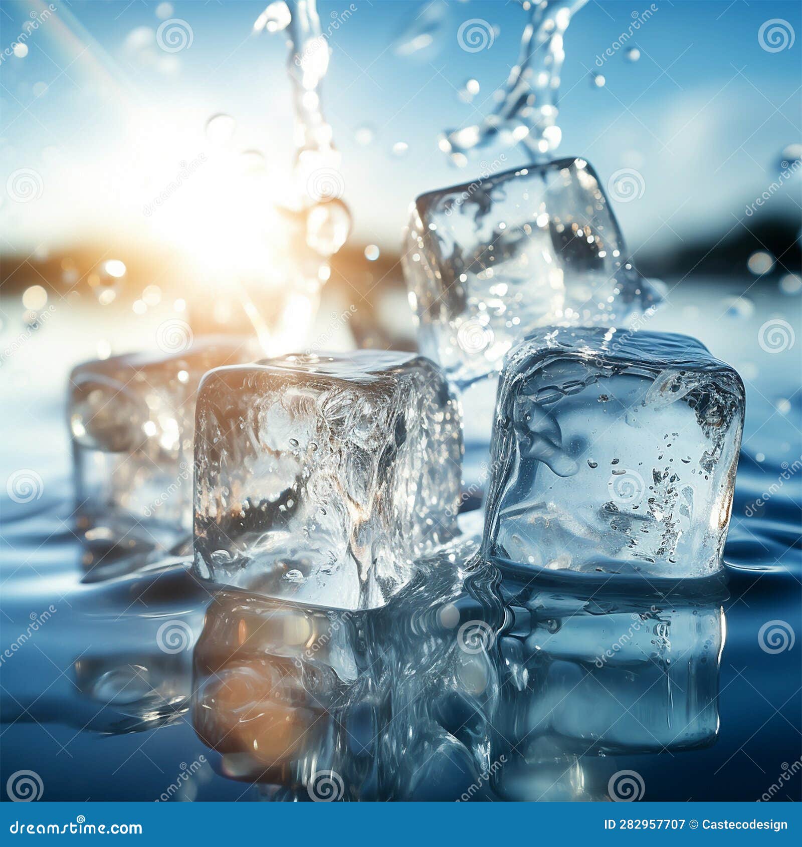 Ice Cubes with Water Splash, Water Backgrounds, Macro, Detailed Close ...