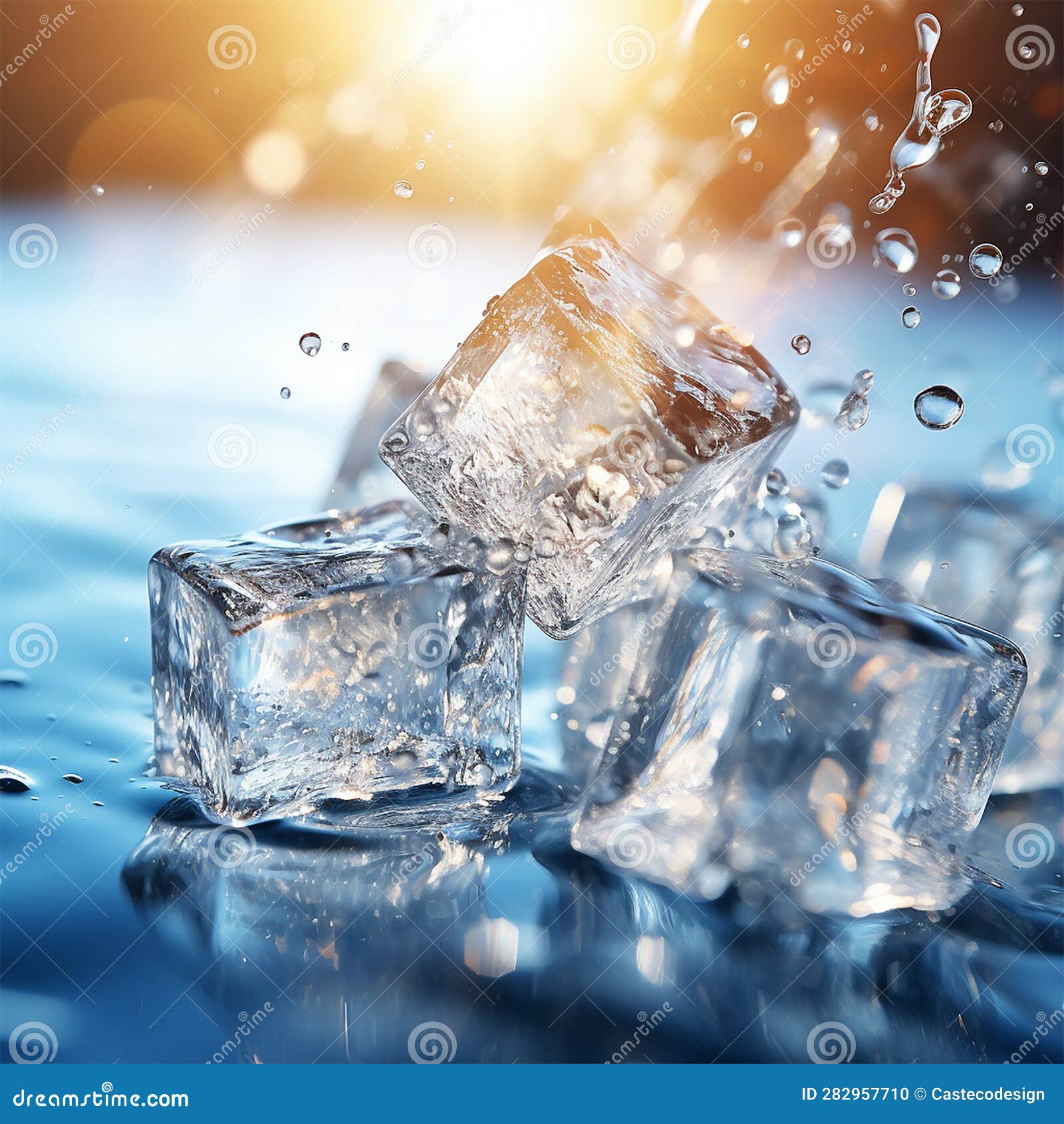 Ice Cubes with Water Splash, Water Backgrounds, Macro, Detailed Close ...