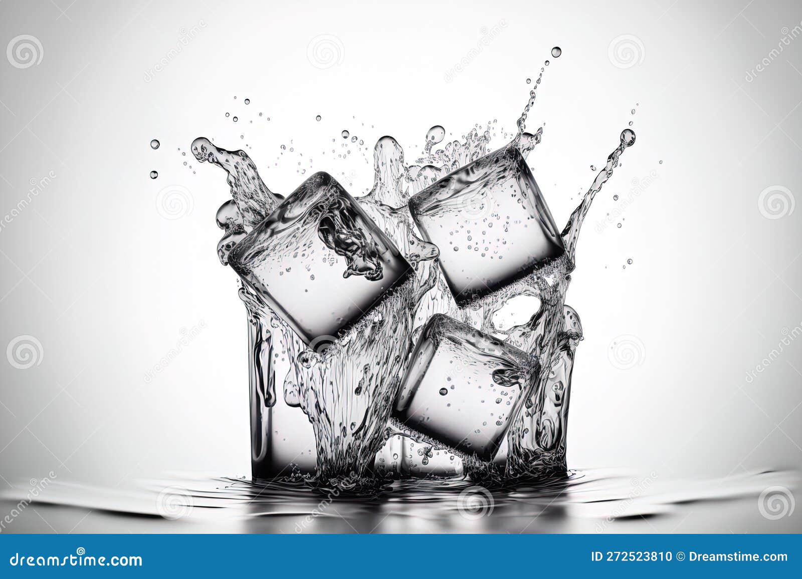 Ice Cubes with Water Splash Isolated on a White Backdrop, Close Up ...