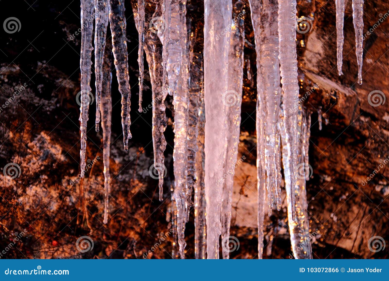 Ice Cycles on Rock in Morning Light Stock Photo - Image of rock, warm ...