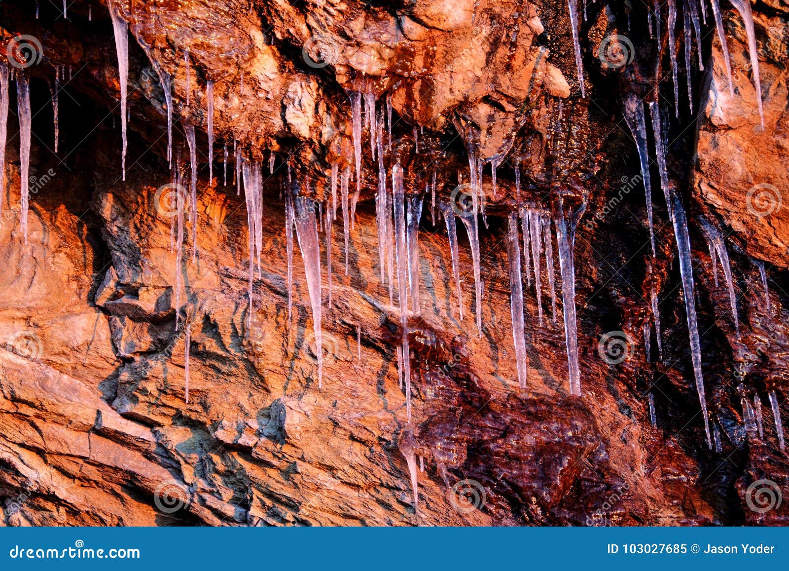 Ice Cycles on Rock in Morning Light Stock Image - Image of snow ...
