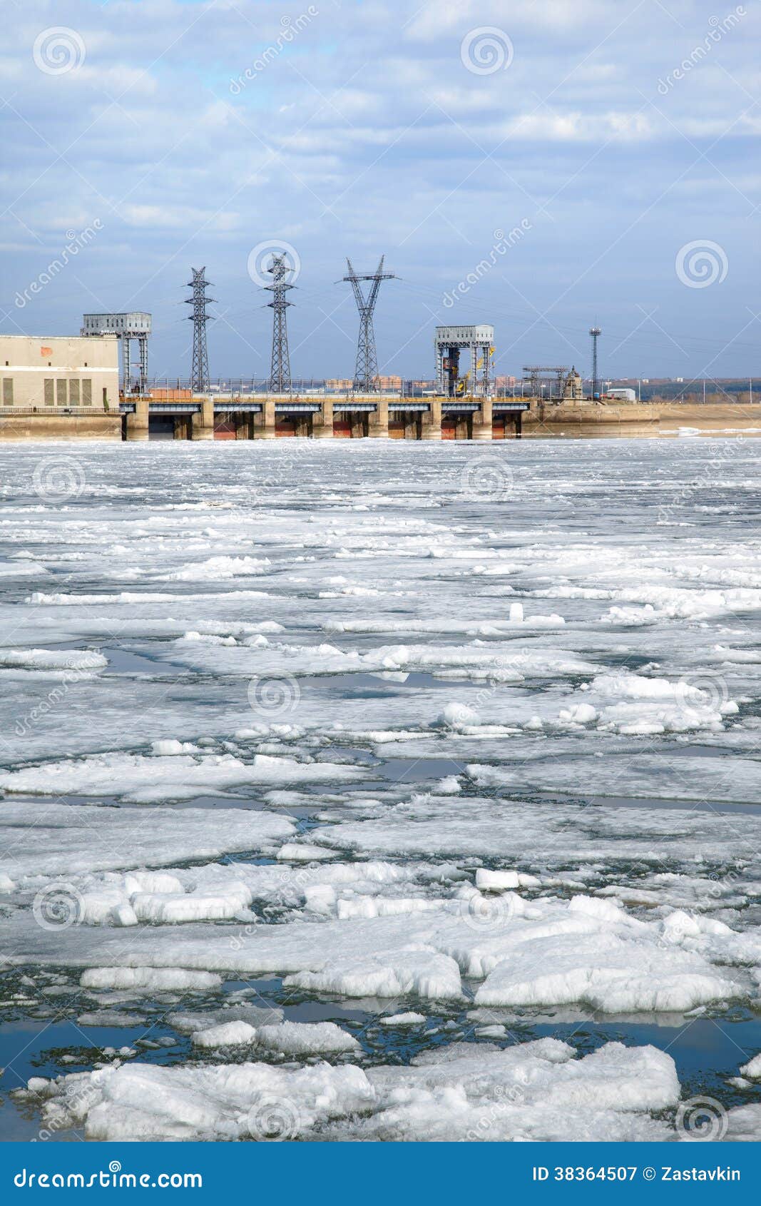 Ice Drift and Hydropower Station Stock Image - Image of cloudy, floe ...