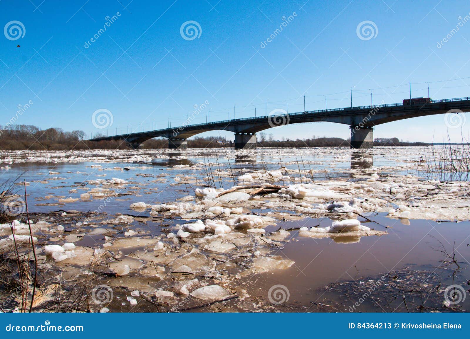 Ice Drift on the River and the Bridge Stock Image - Image of warming ...