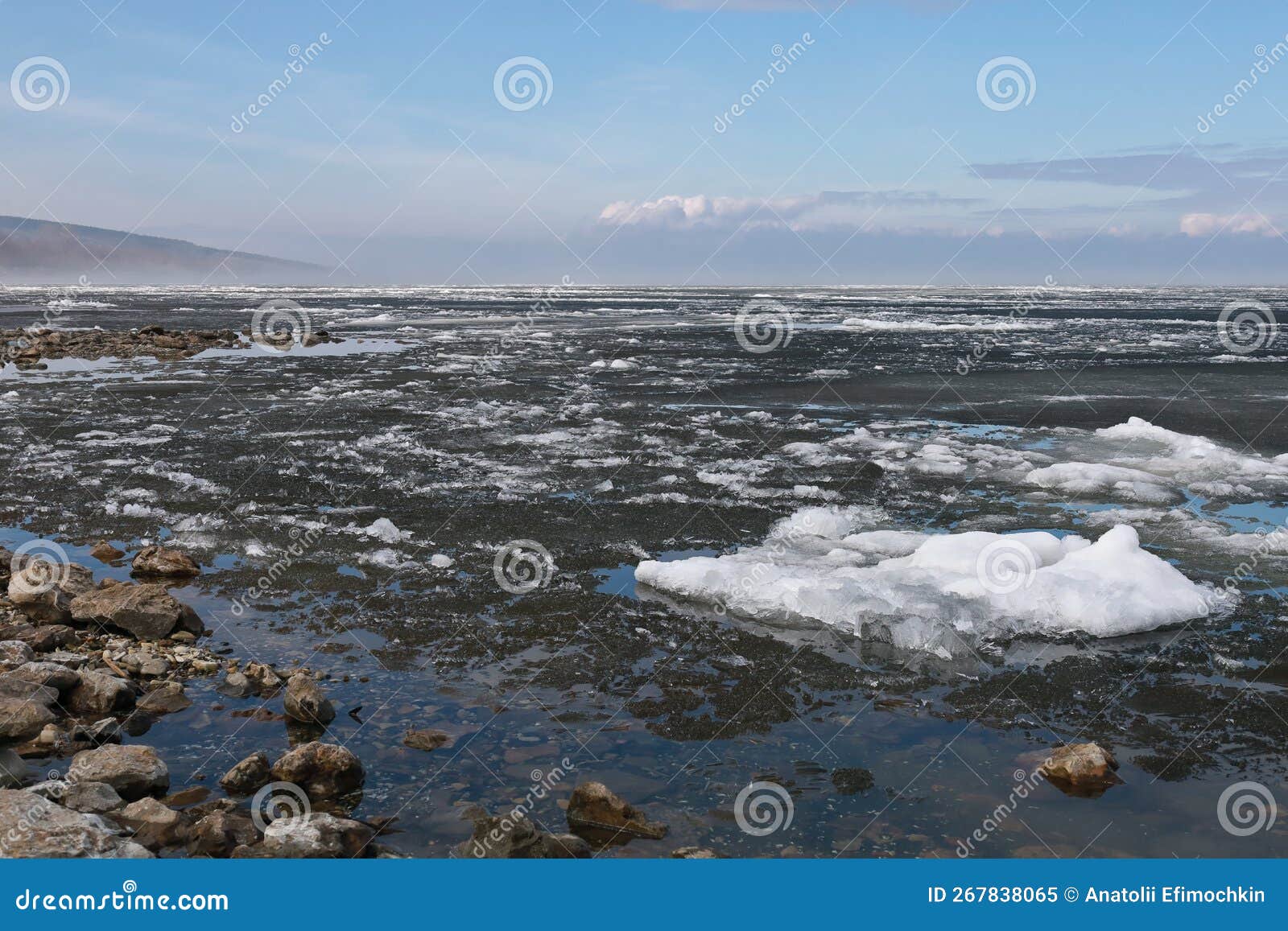 Ice Drift on the River. Melting Ice on the River Has a Crystalline ...