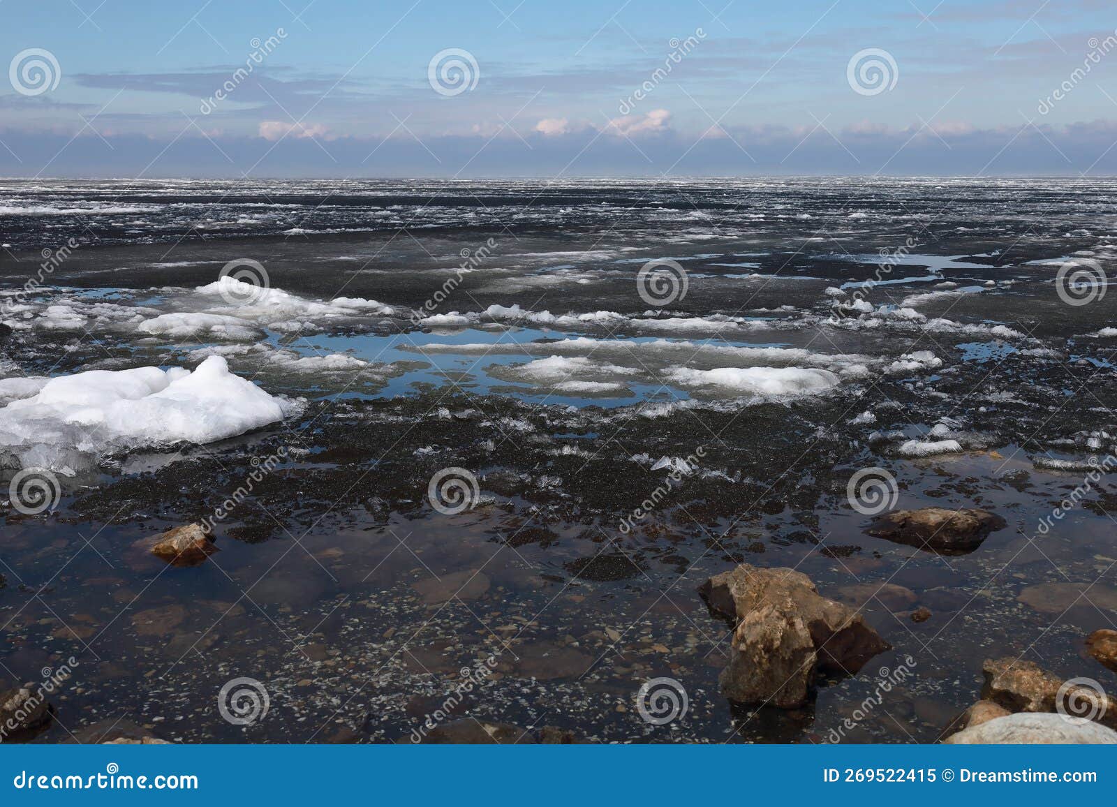 Ice Drift on the River. Melting Ice on the River Has a Crystalline ...