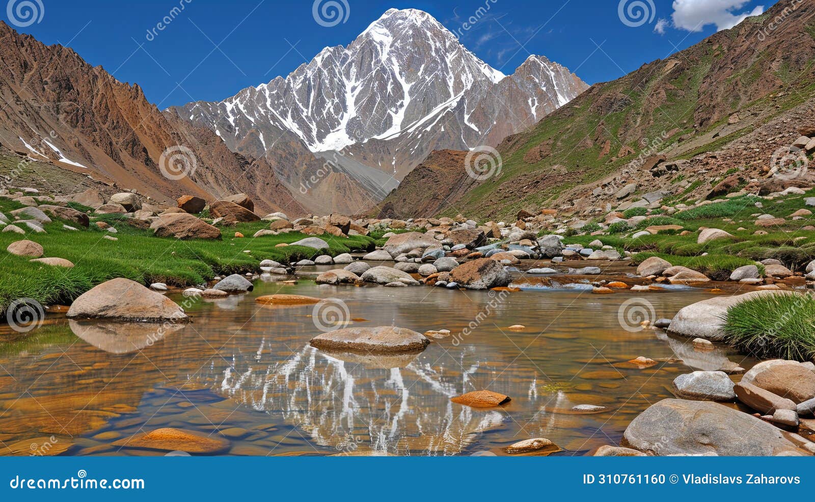 Ice Fields and Rocks of the High Mountain Glacier, Where Snowy Peaks ...
