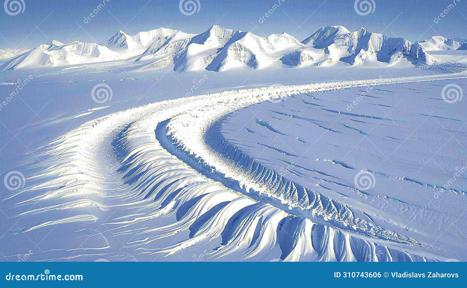 Ice Fields and Rocks of the High Mountain Glacier, Where Snowy Peaks ...