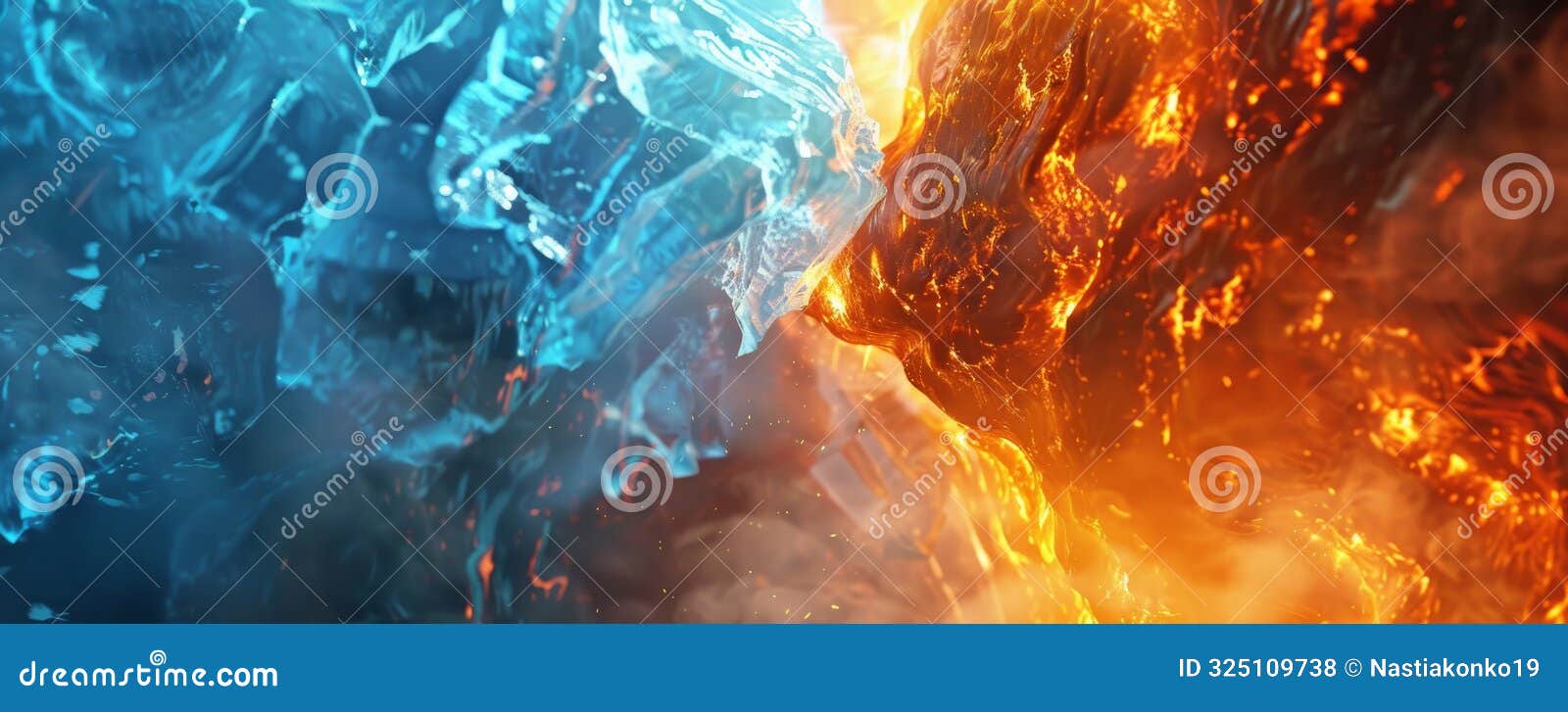 Ice And Fire Clash With Frozen Icy Blue And Molten Lava Textures Stock ...