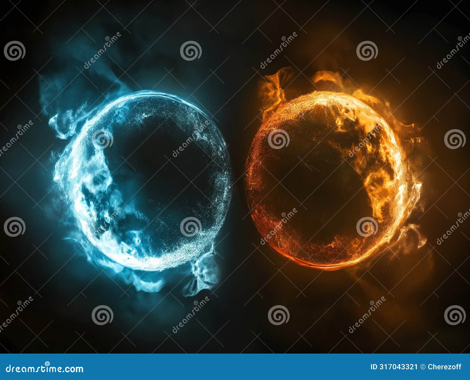 Ice and Fire Spheres in Cosmic Dance Stock Image - Image of dark ...