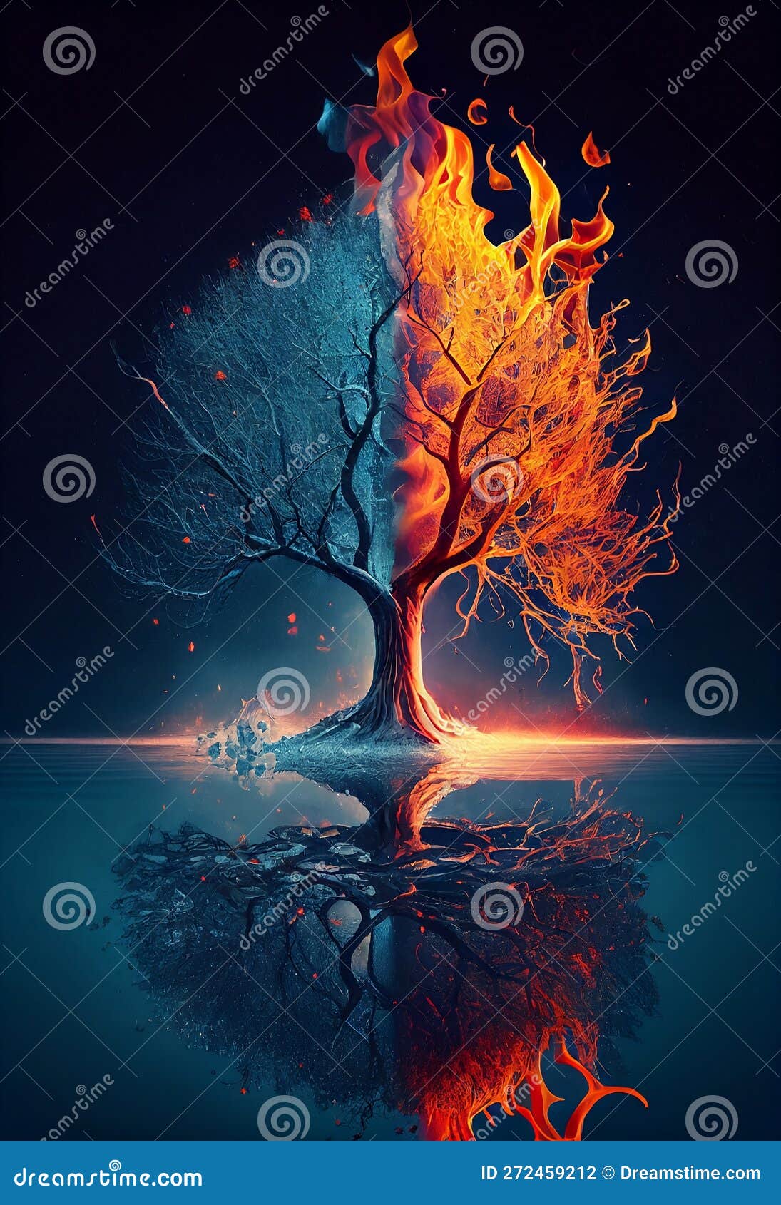 Ice and fire tree stock illustration. Illustration of darkness - 272459212