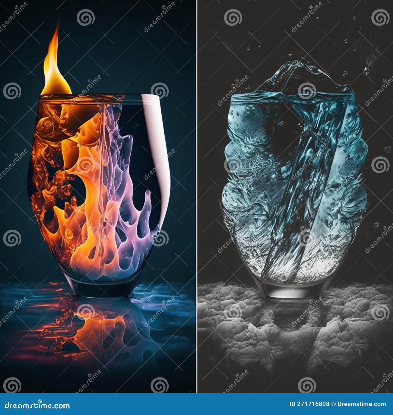 Ice and Flame, on One Side of Illustration is Ice, on Other - Flame ...