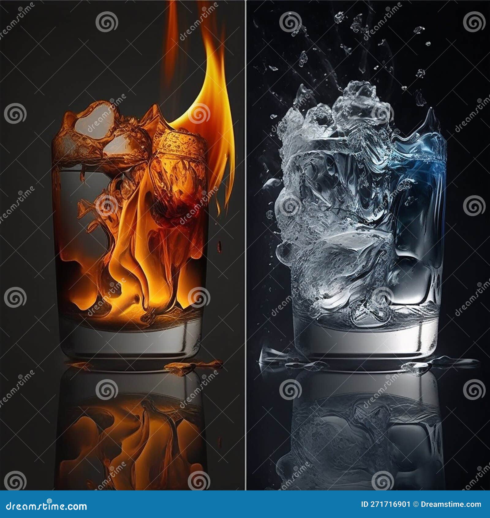 Ice and Flame, on One Side of Illustration is Ice, on Other - Flame ...
