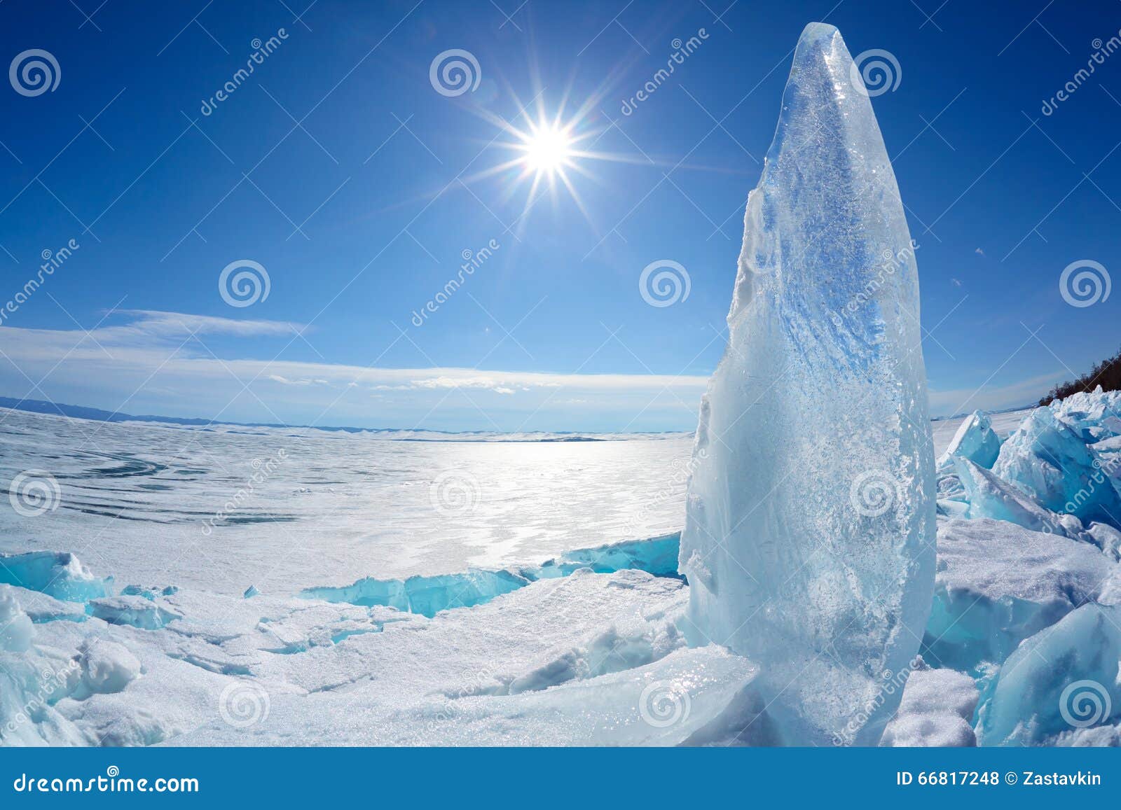 Ice Floe and Sun on Winter Baikal Lake Stock Photo - Image of frozen ...