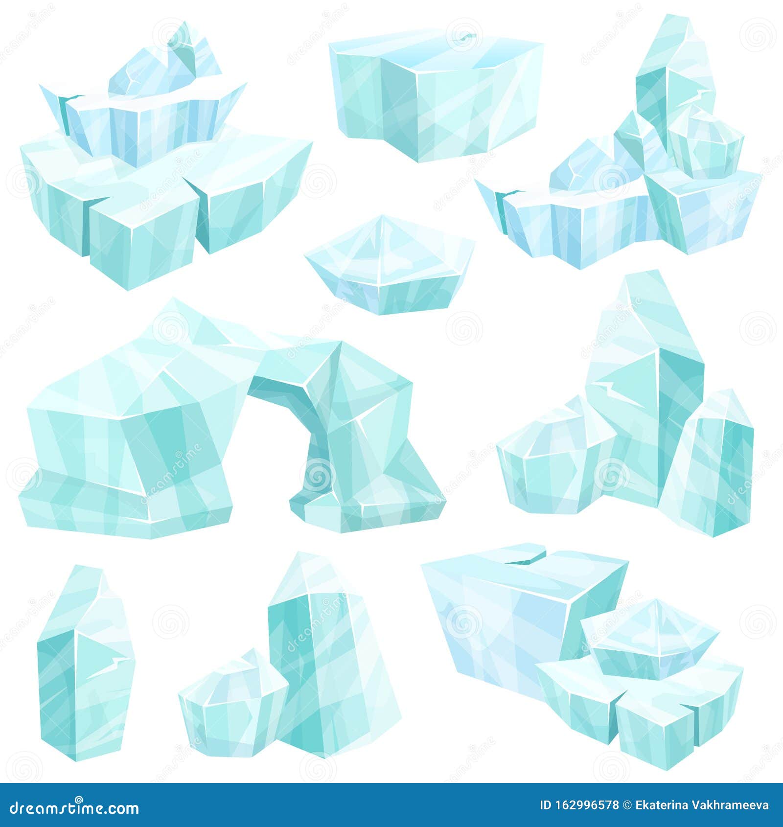 Realistic Set of Ice Crystals, Broken Icebergs, Cold Frozen Blocks of ...