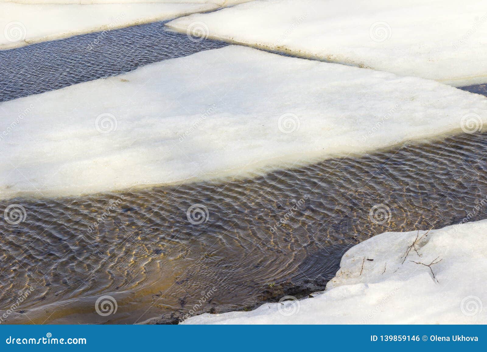 Ice Floes on the River, Ripples on the Water. the Beginning of Spring ...