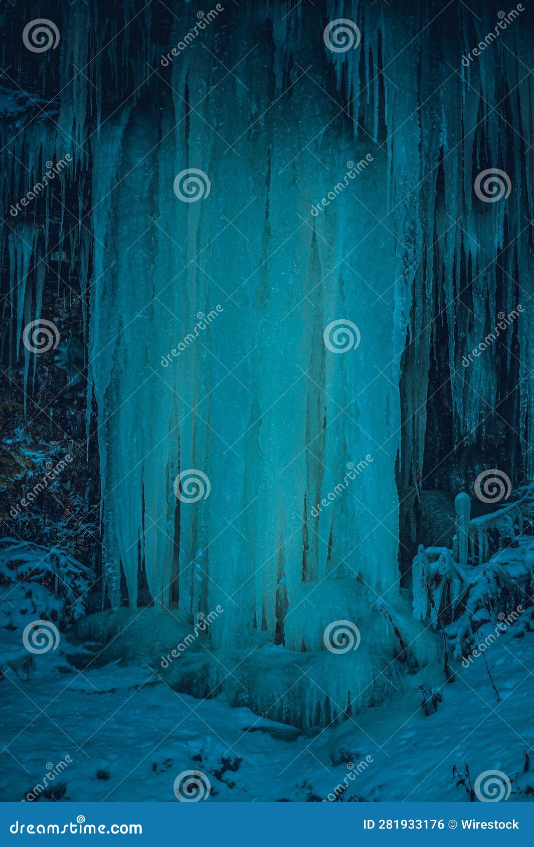 Ice on the Floor and Hanging from a Tree at Night Stock Photo - Image ...