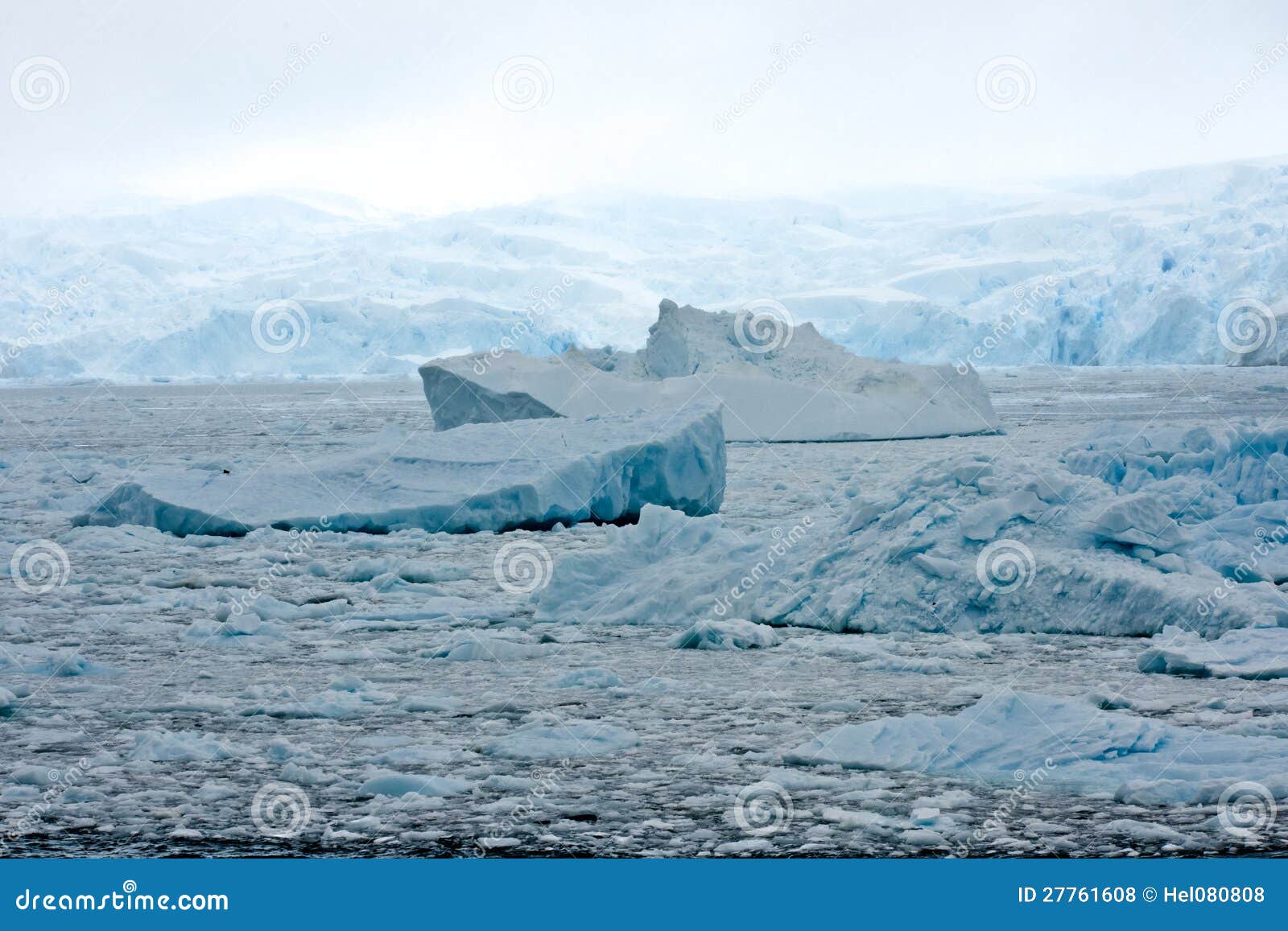 Ice Flow and Cracked Ice with Shelf Ice of Glacier in Background ...