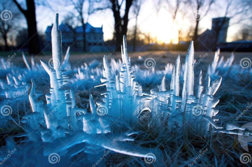 Ice Formations on Grass with a Cold, Blue Tint Stock Photo - Image of ...