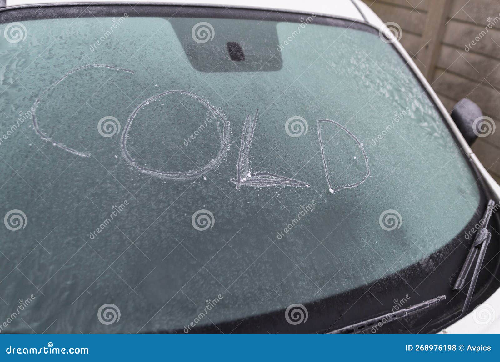 Ice Formed on Car Windscreen in Freezing Weather. Marked Cold Stock ...
