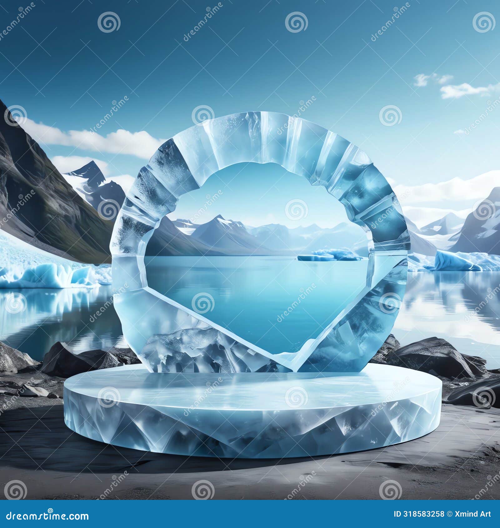 Ice Glacier Podium Showcase Mockup with Sea Background Stock ...