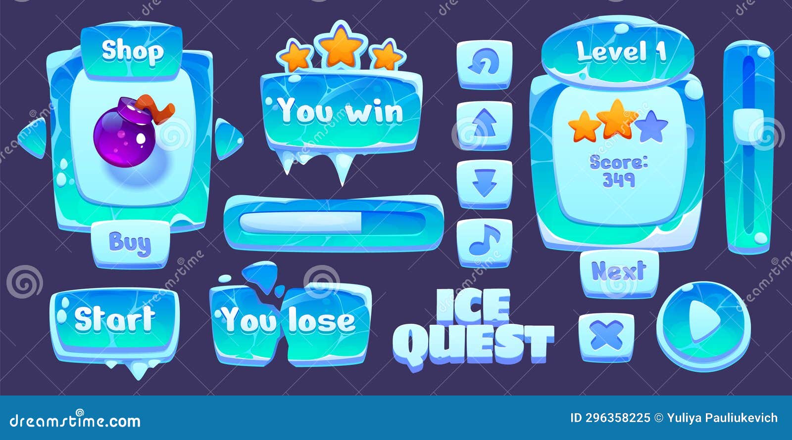 Ice or Glass Gui Elements Covered with Snow Stock Illustration ...