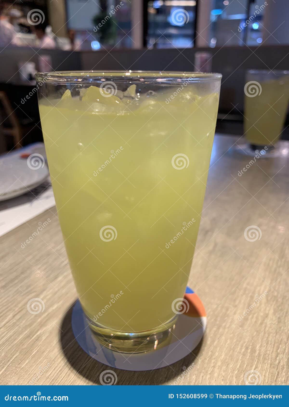 Ice Green Tea in a Glass on a Wooden Table Stock Image - Image of home ...