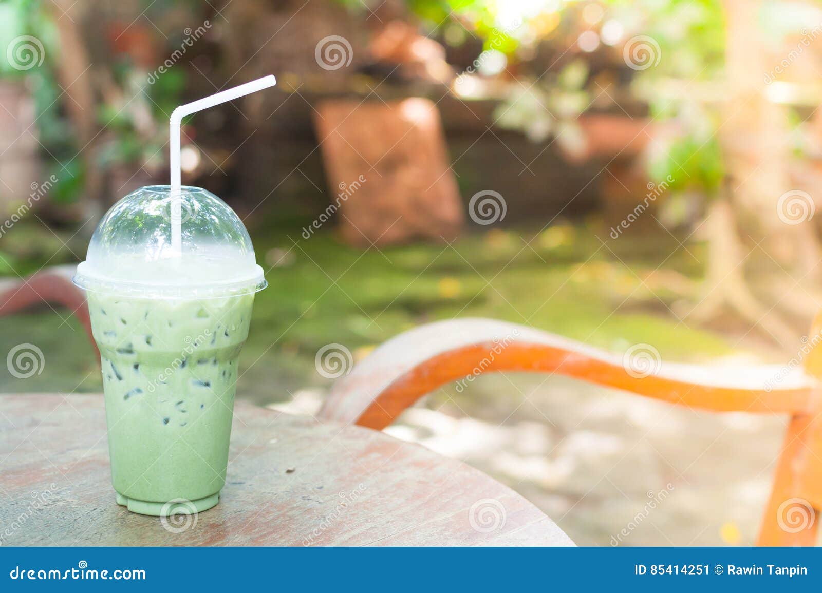 Ice Green Tea in Plastic Cup on Table Stock Image - Image of fresh ...