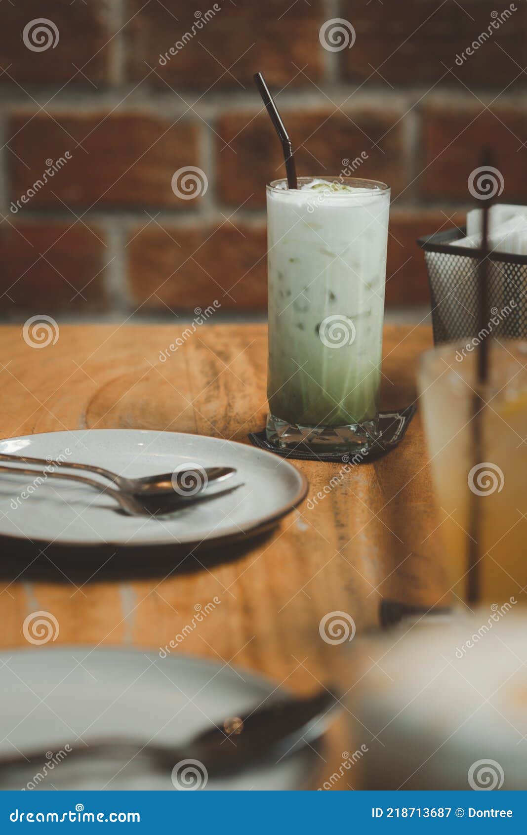Ice green tea on table stock image. Image of drinking - 218713687