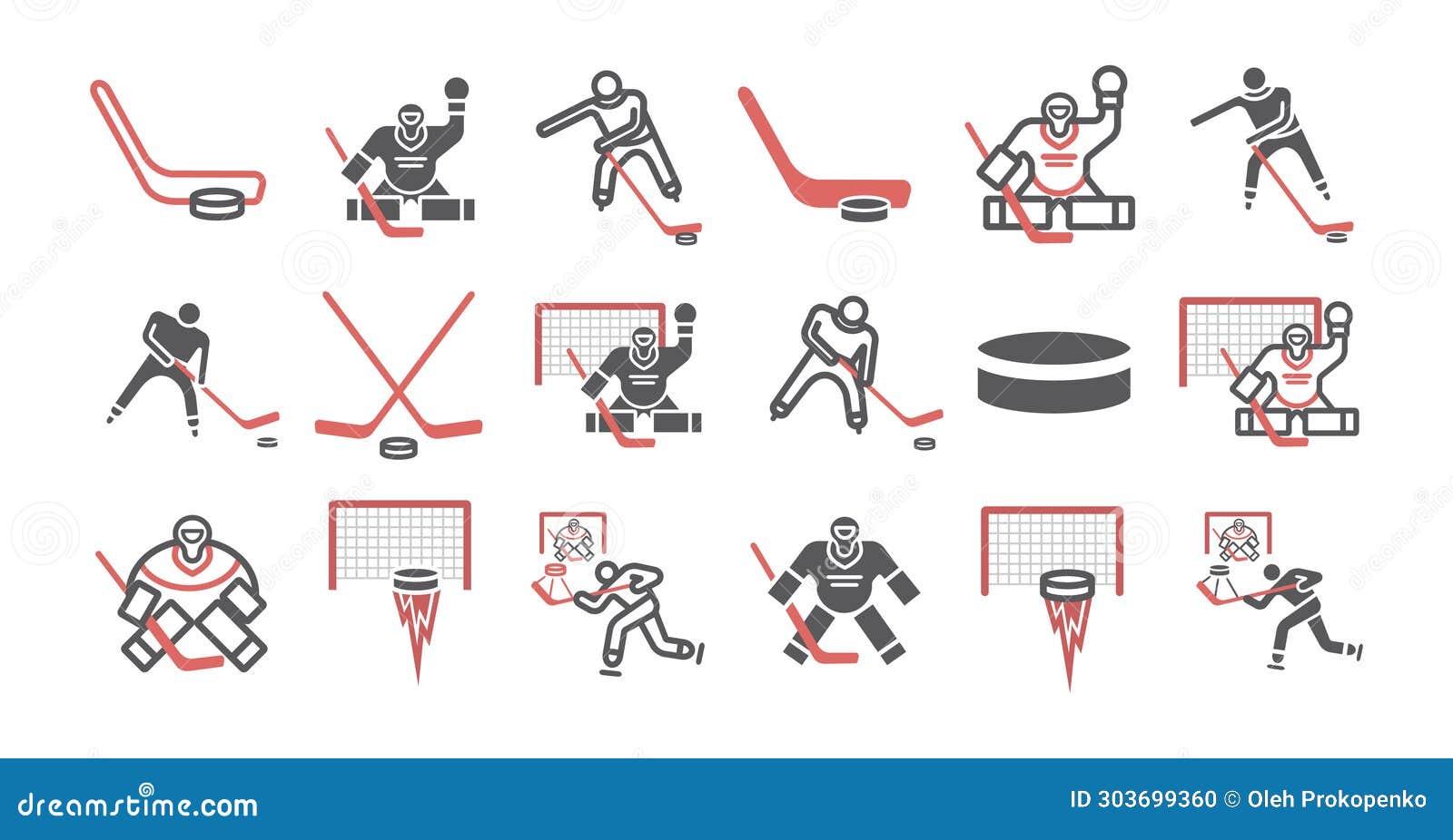 Ice Hockey Line Icons. Vector Signs for Web Graphics. Stock Vector ...
