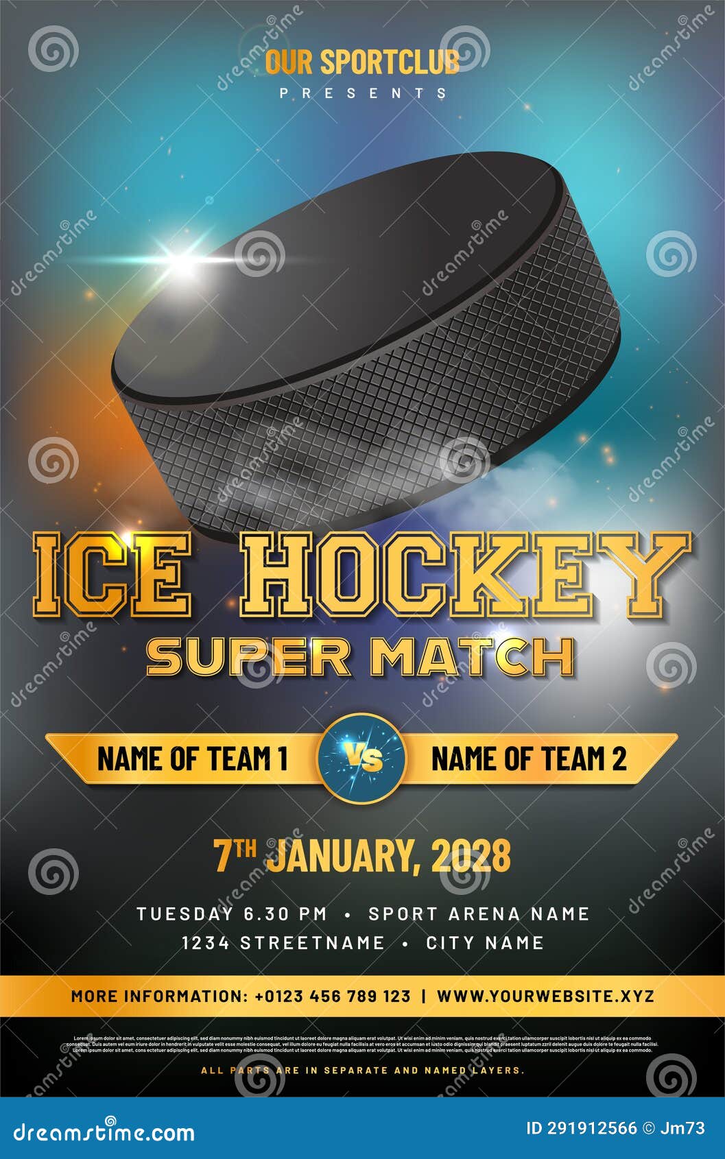 Ice Hockey Match Poster Template with Puck and Sample Text Stock Vector ...