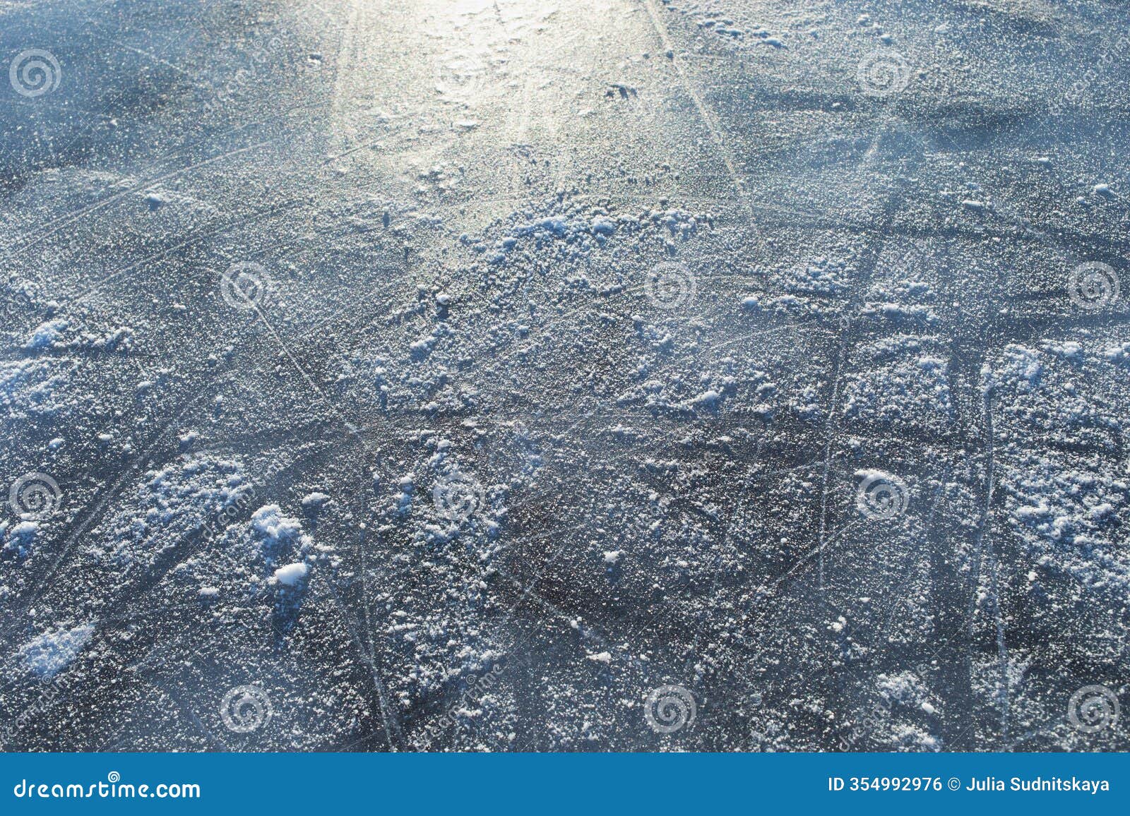 Ice Hockey Rink Background or Texture Illuminated by Sun Rays, Macro ...
