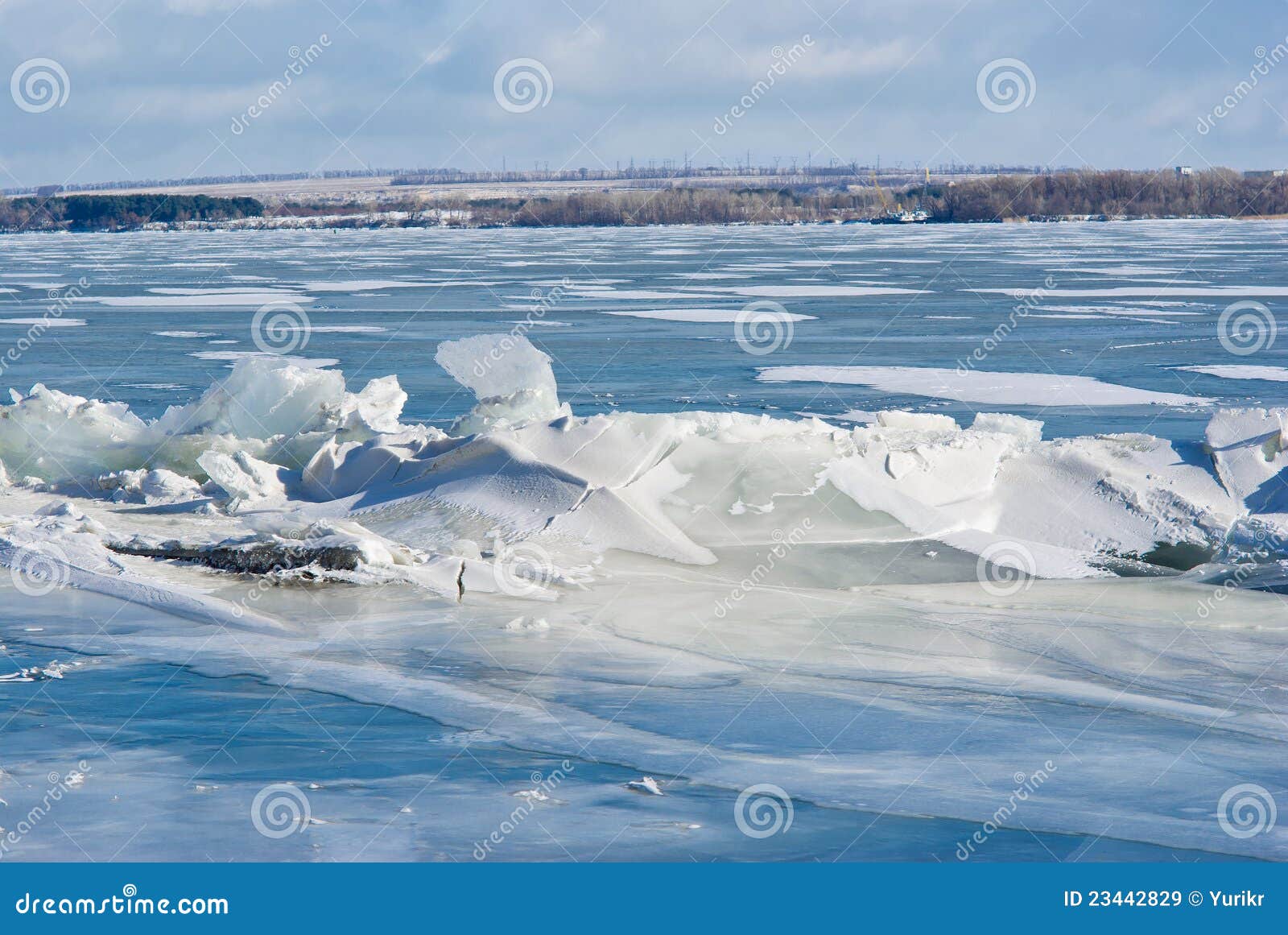 Ice hummock on a river. stock image. Image of water, season - 23442829