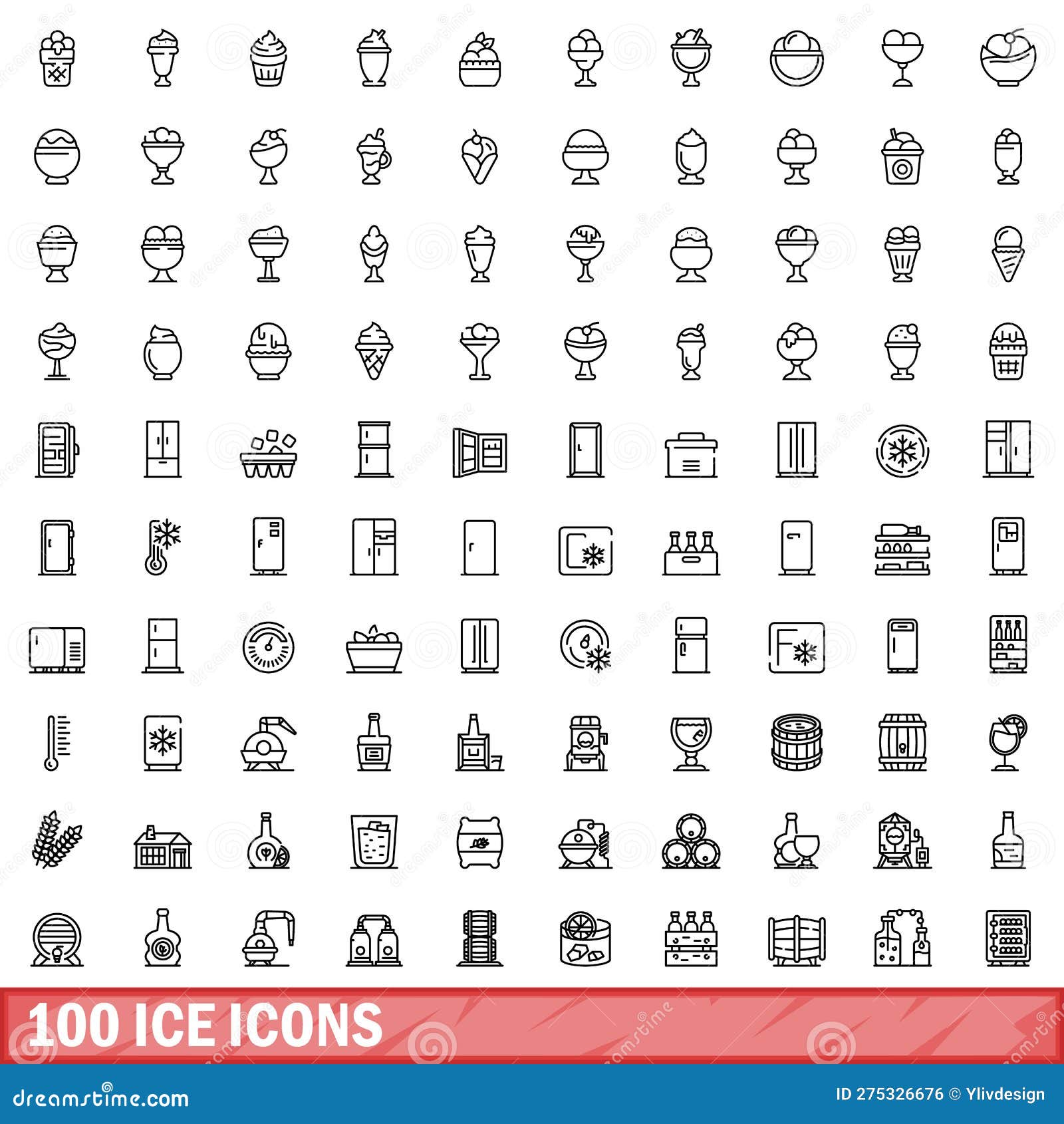 100 Ice Icons Set, Outline Style Stock Vector - Illustration of gelato ...