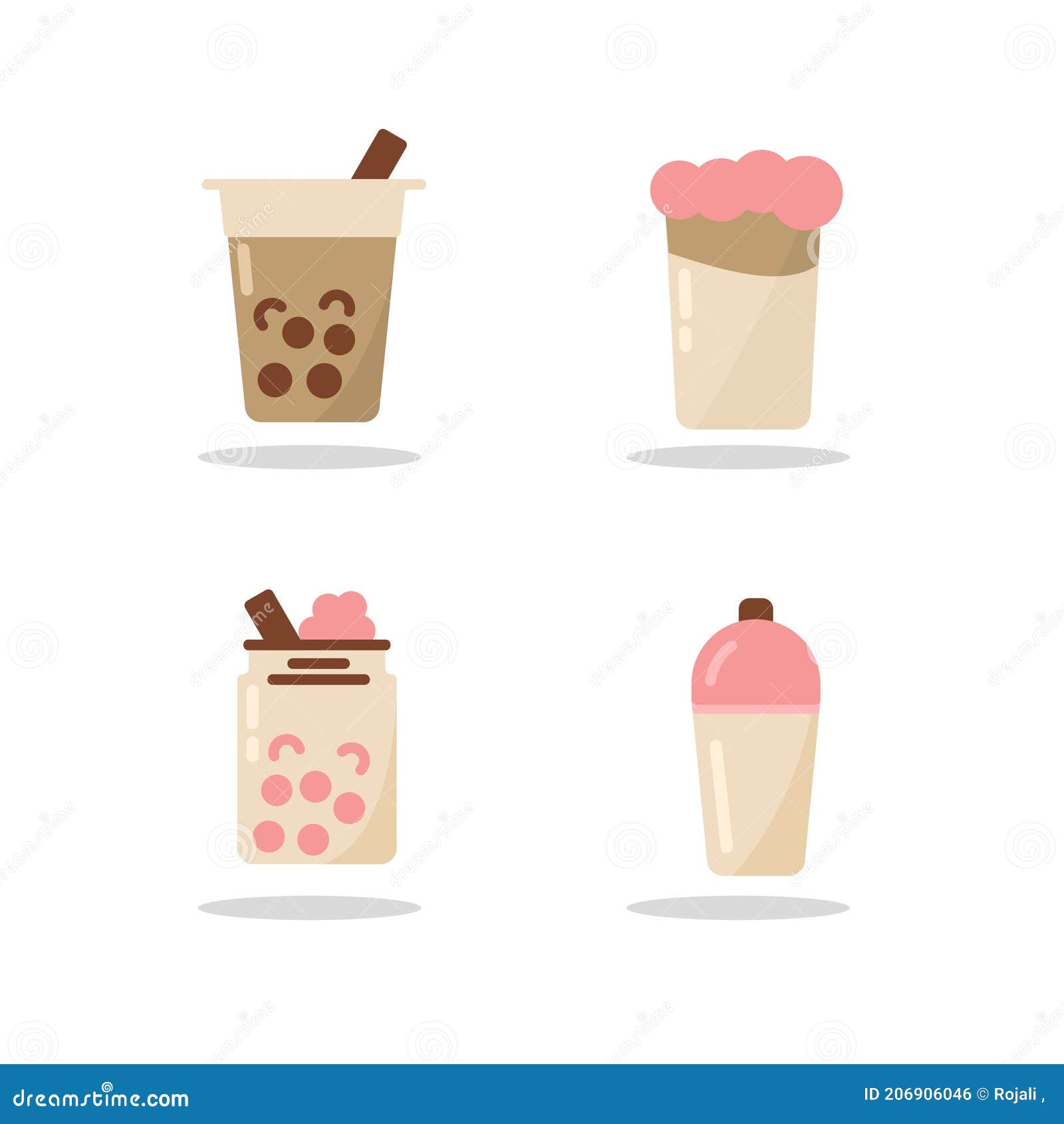 Ice Illustration Set with a Boba Flat Style Stock Vector - Illustration ...