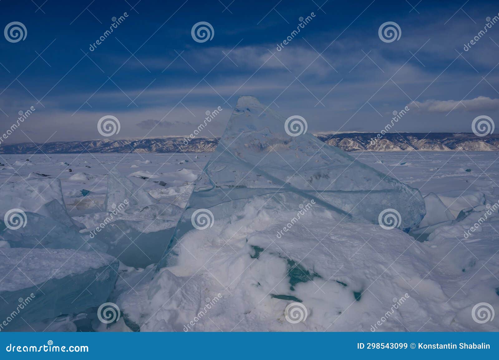On the Ice of Lake Baikal. Beautiful Pieces of Ice. Ice Hummock on the ...