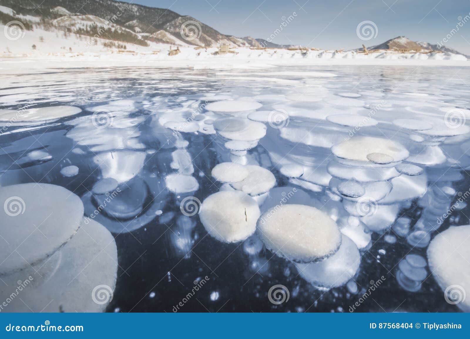 The Ice of Lake Baikal with Bubbles Stock Photo - Image of shore ...