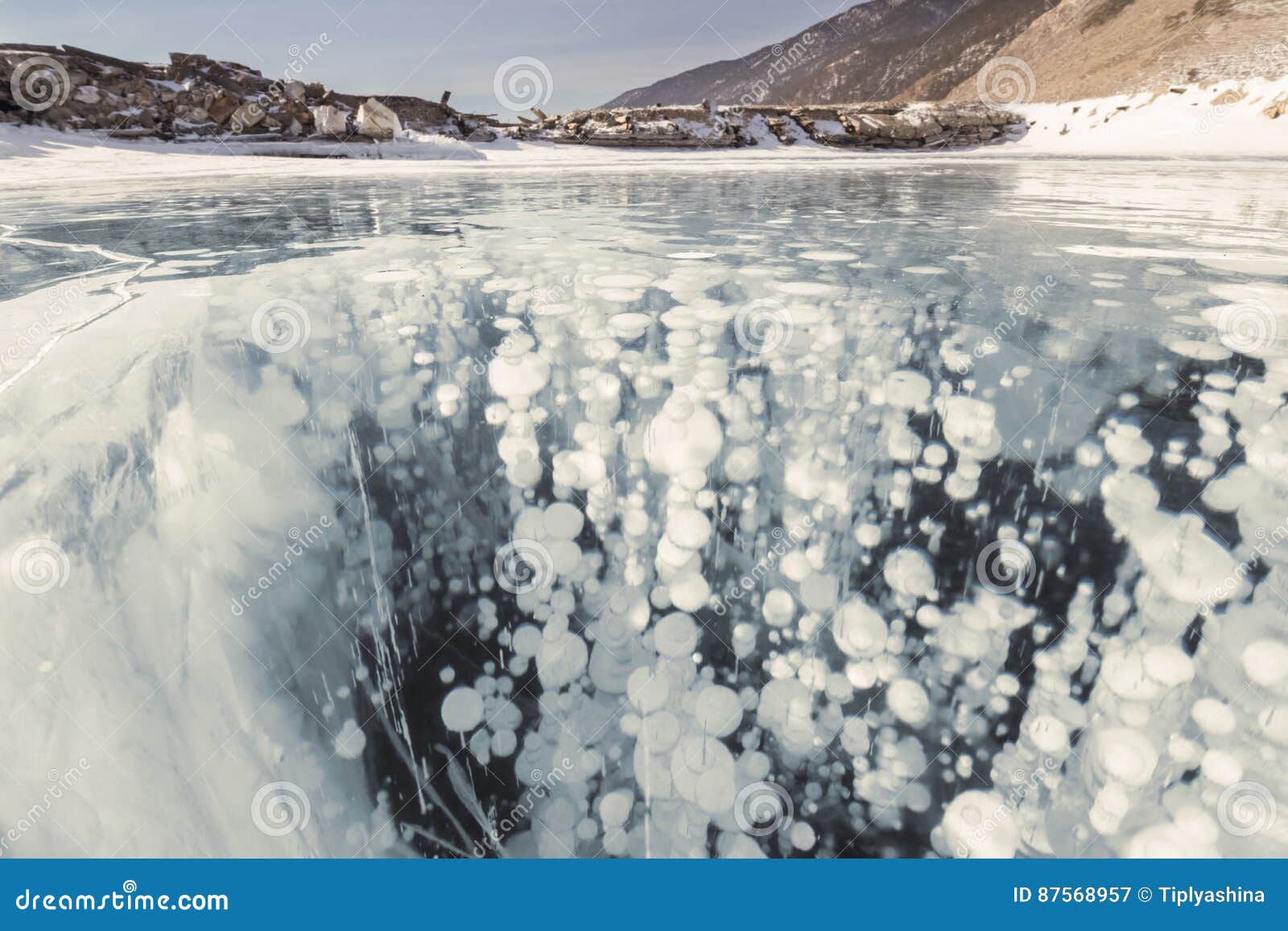 The Ice of Lake Baikal with Bubbles Stock Image - Image of frozen ...