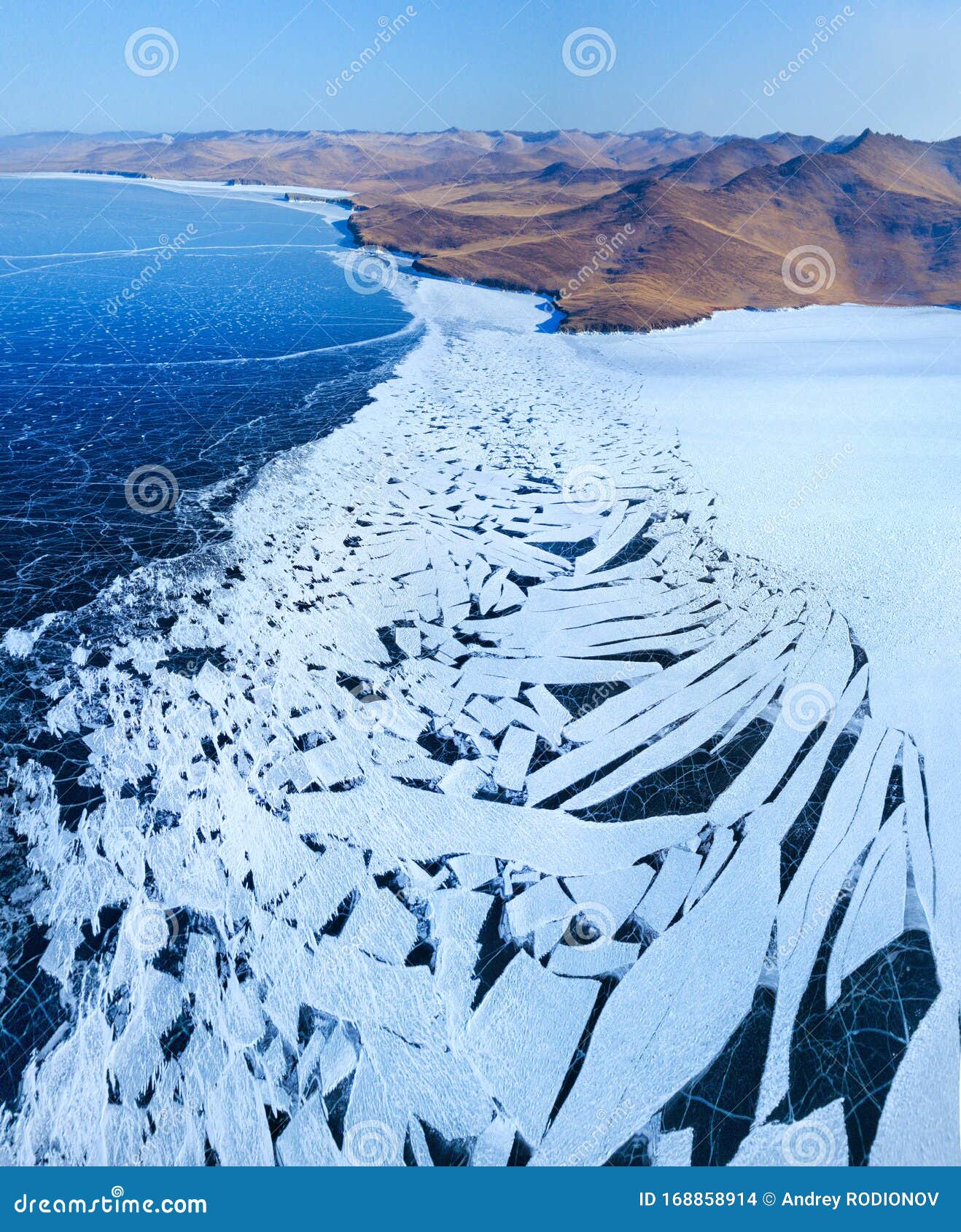 Ice on Lake Baikal Russia stock photo. Image of winter - 168858914
