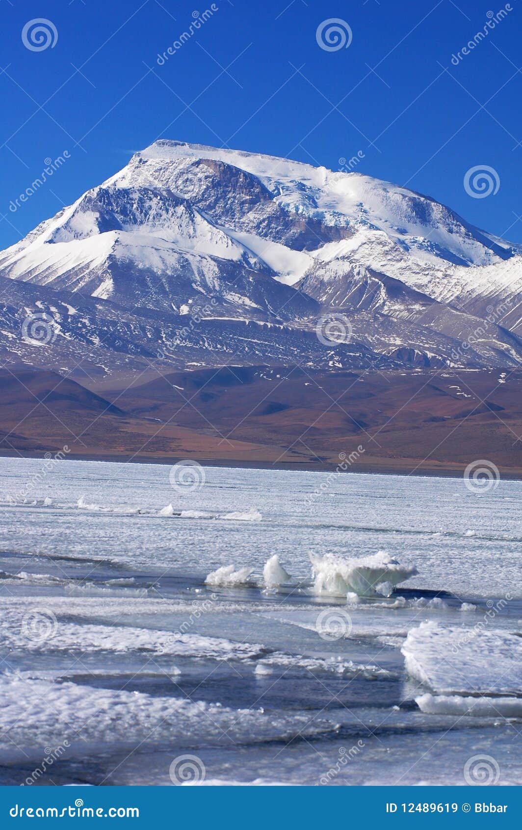 Ice Lake and Snow Mountains in Tibet Stock Image - Image of bank ...