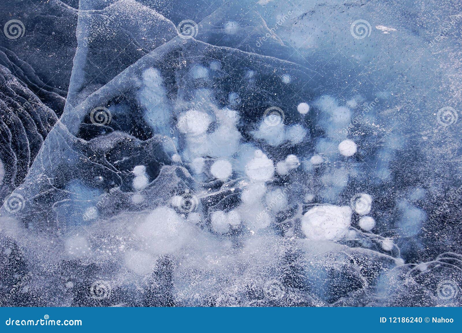 Ice on a Large Lake Covered with Bubbles, Cracks Stock Photo - Image of ...