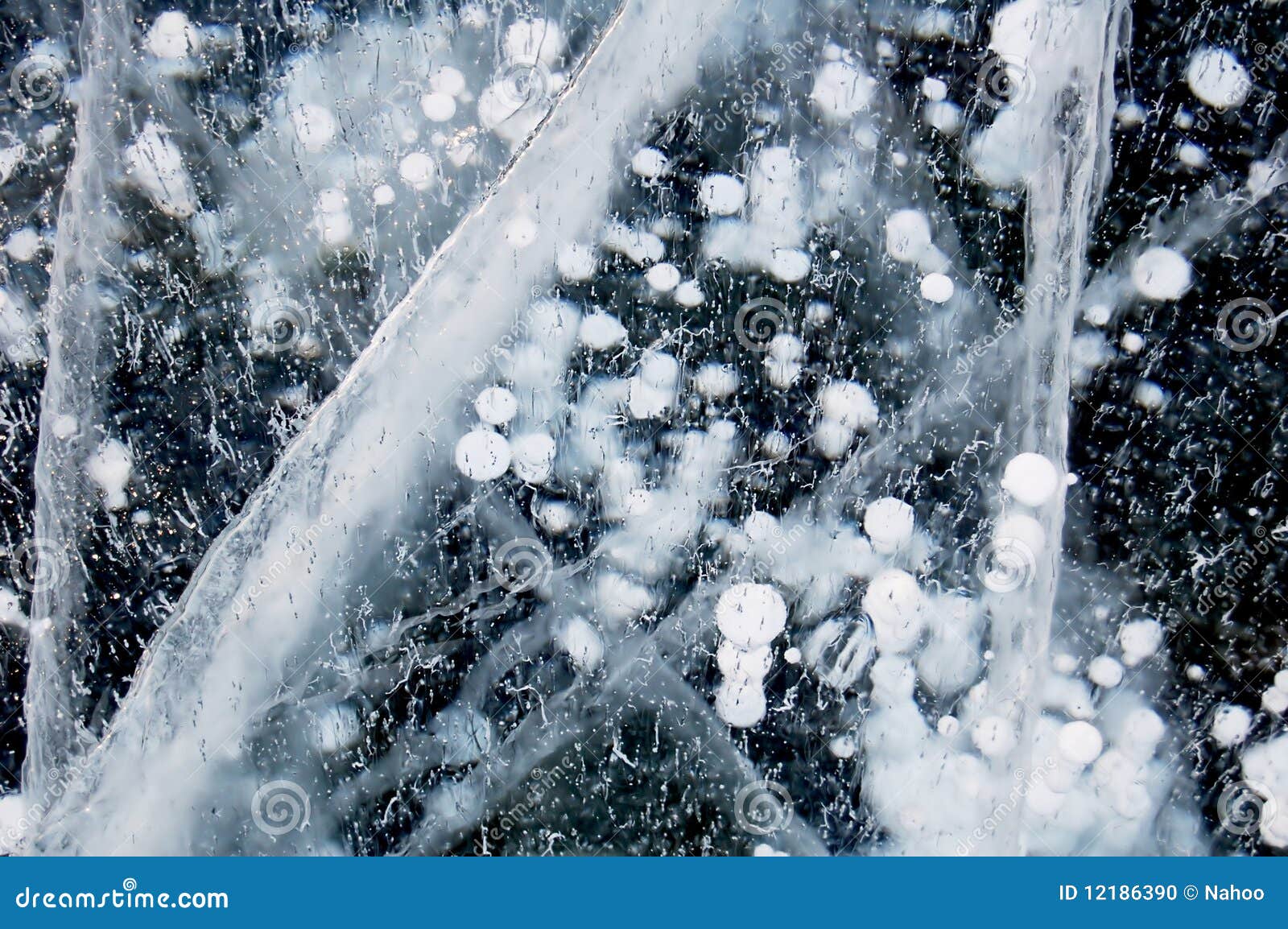 Ice on a Large Lake Covered with Bubbles, Cracks Stock Photo - Image of ...