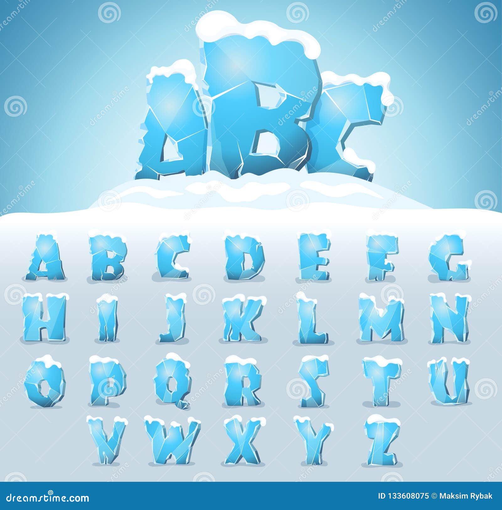 Ice letters with snow stock vector. Illustration of vector - 133608075