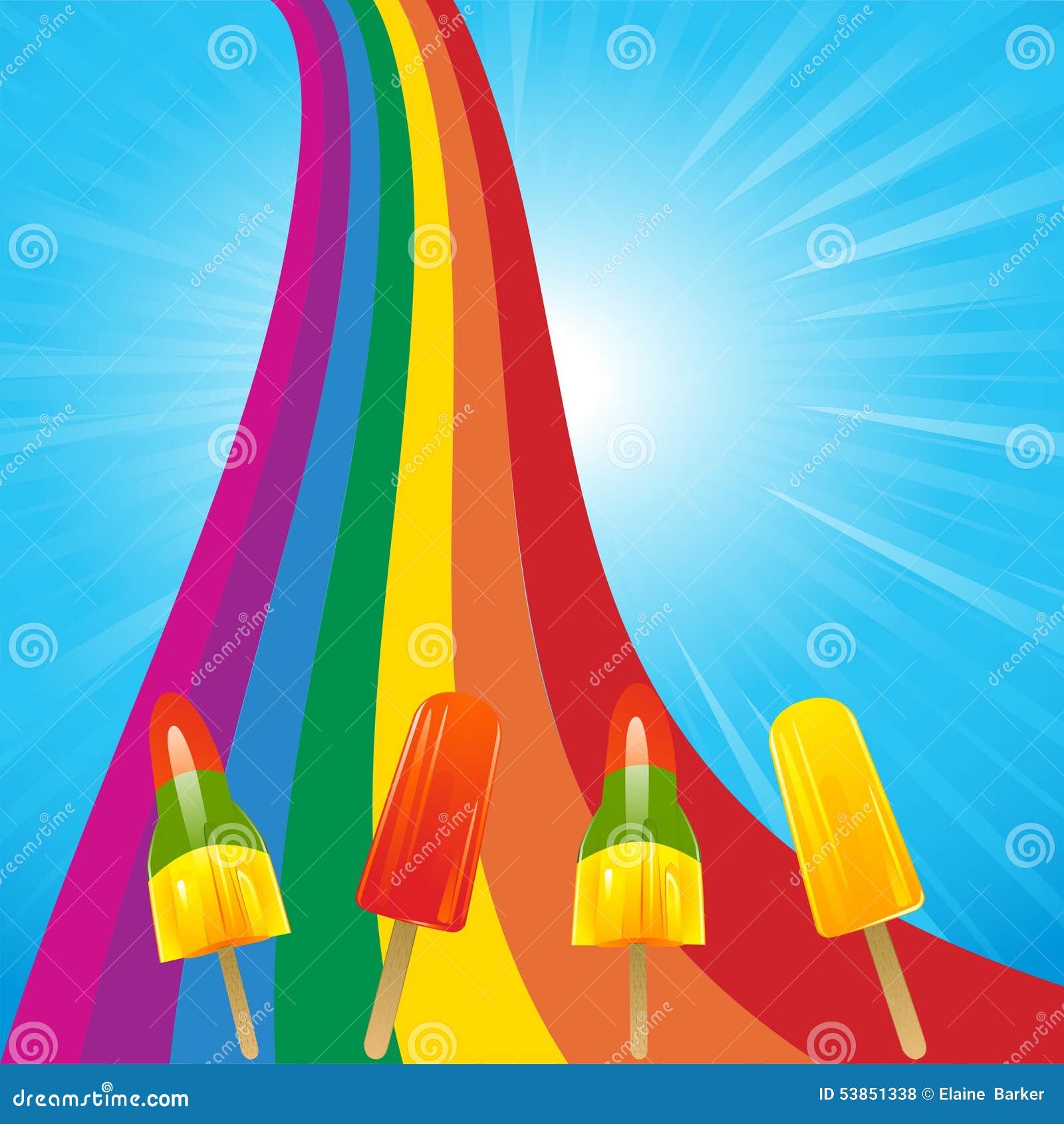 Ice Lollies on a Rainbow and Blue Sky Stock Illustration - Illustration ...